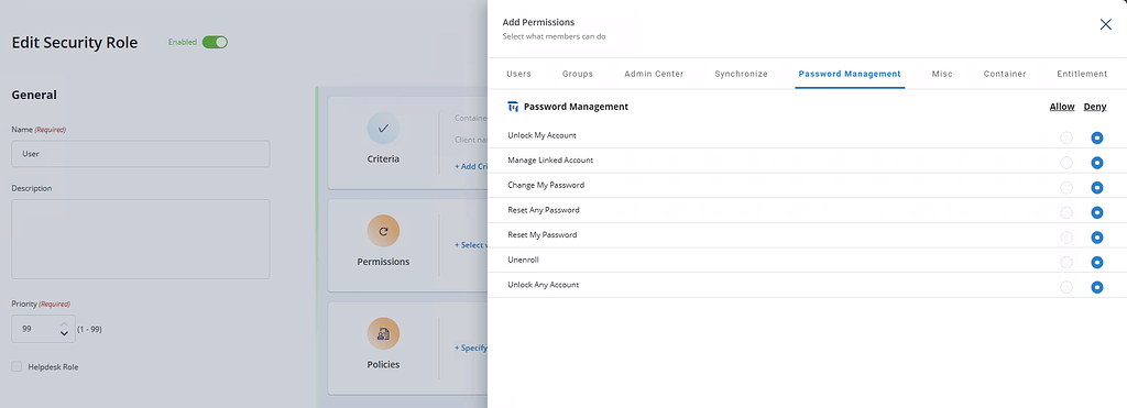 Create Allow/Deny permissions for Password Management enrollment ...